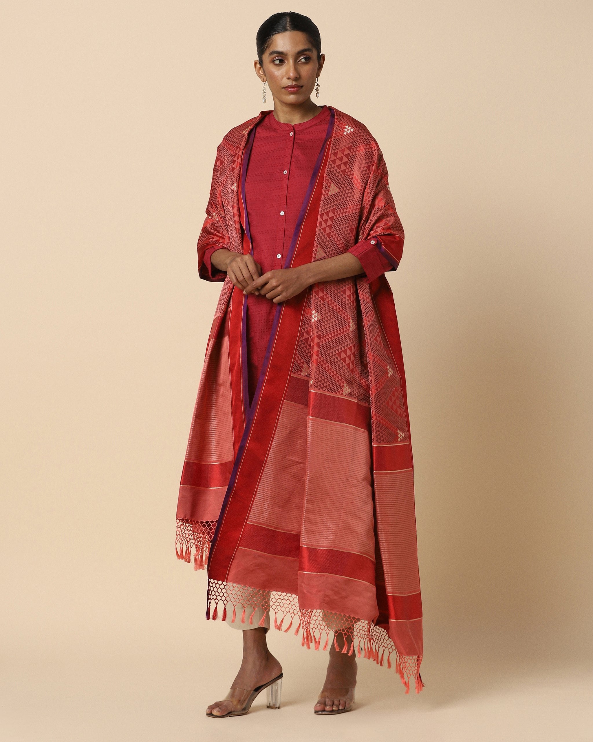 Taarika Tanchoi Silk Dupatta - Medium Red