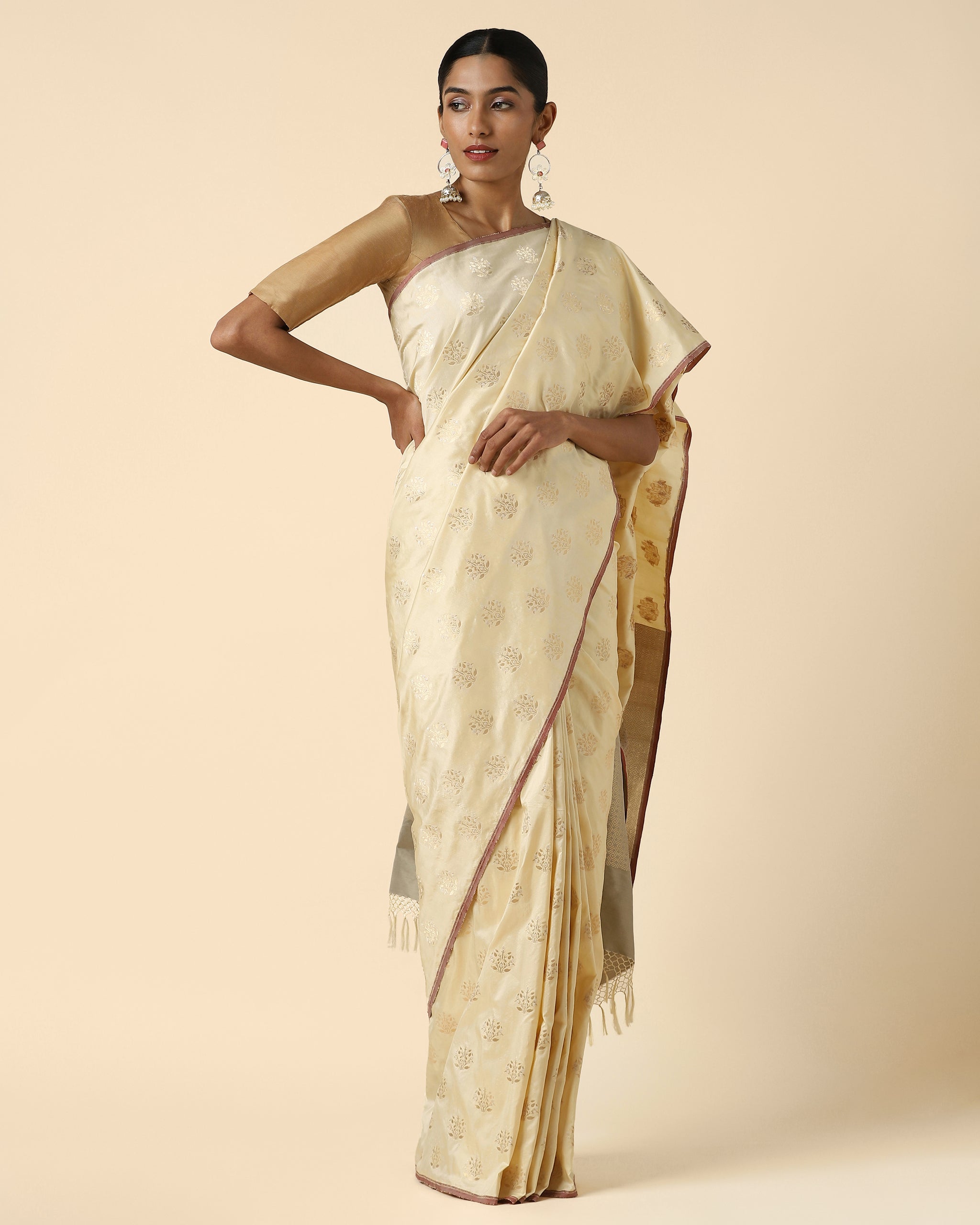 Kanvi Cutwork Silk Saree - Light Brown