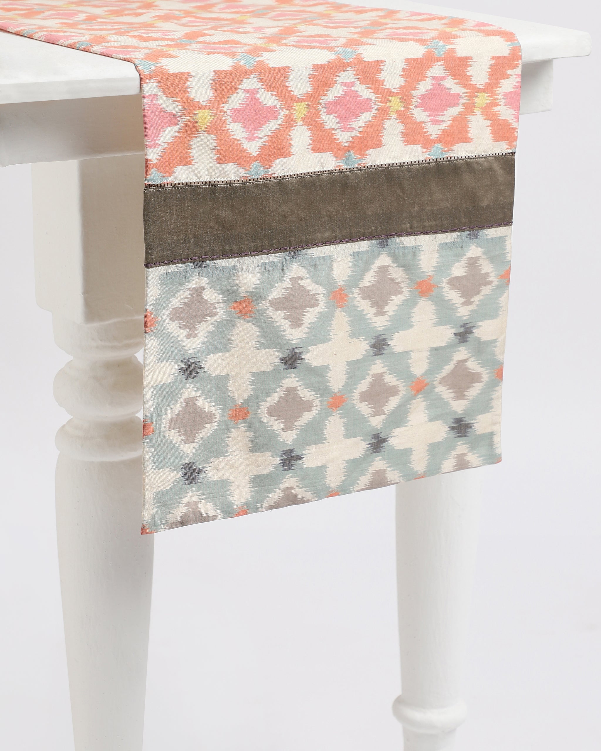 Order Meha Pochampally Medium Orange Cotton Silk Table Runner | Aadyam