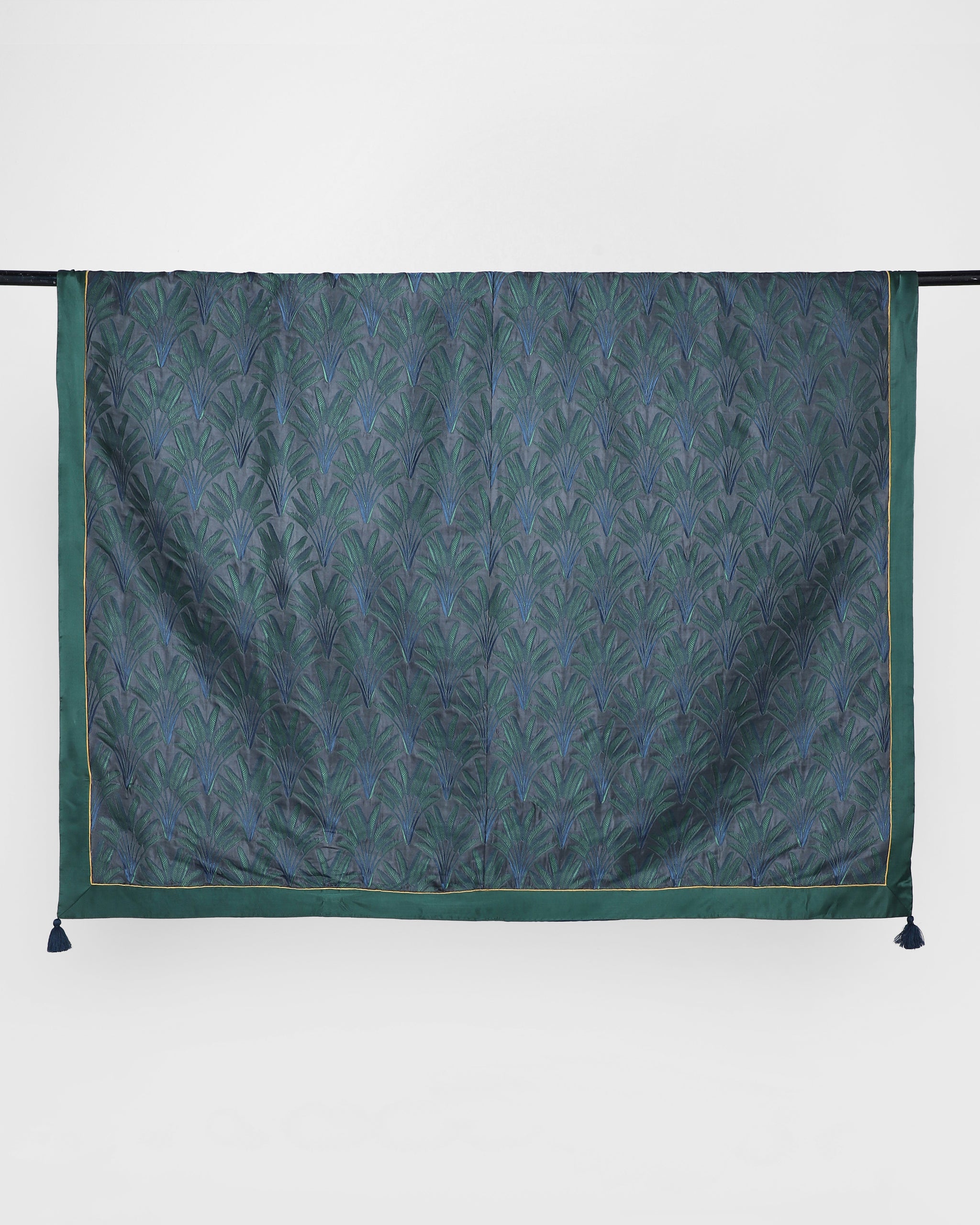 Asoka Satin Brocade Silk Throw - Dark Green