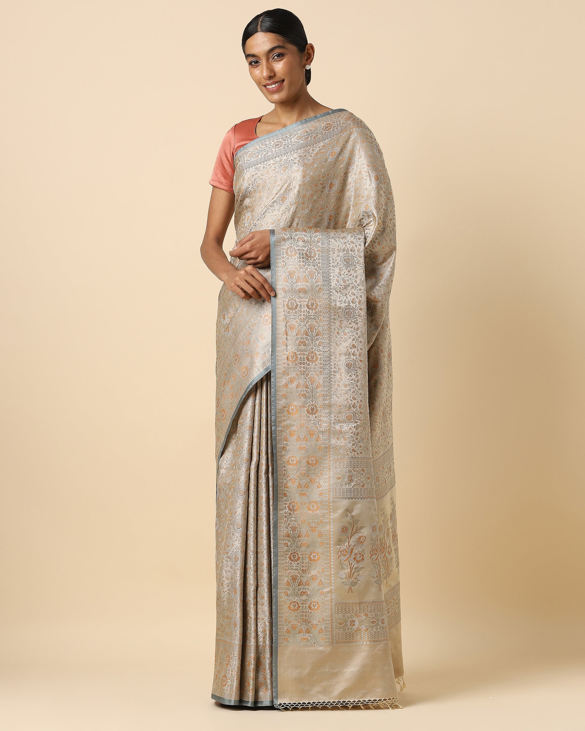 Edhitha Tanchoi Silk Saree - Medium Beige