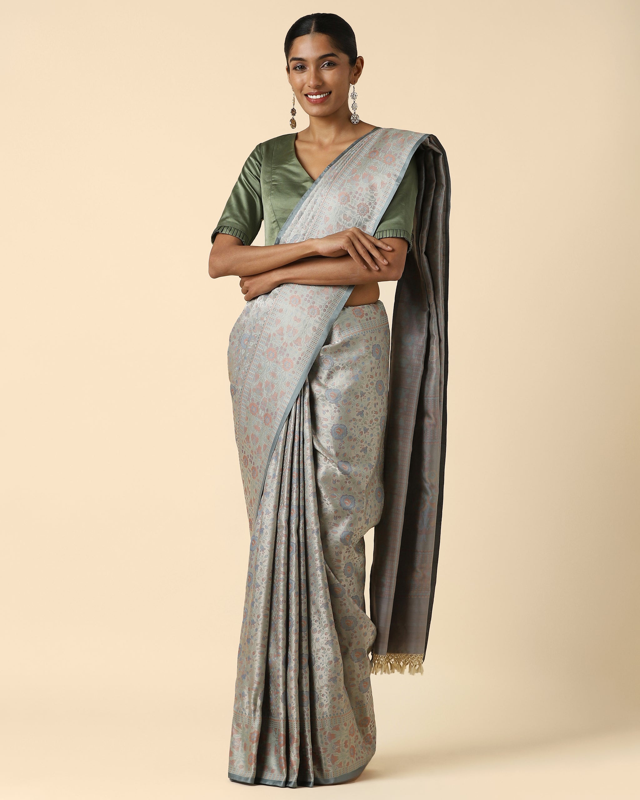 Edhitha Tanchoi Silk Saree - Medium Blue