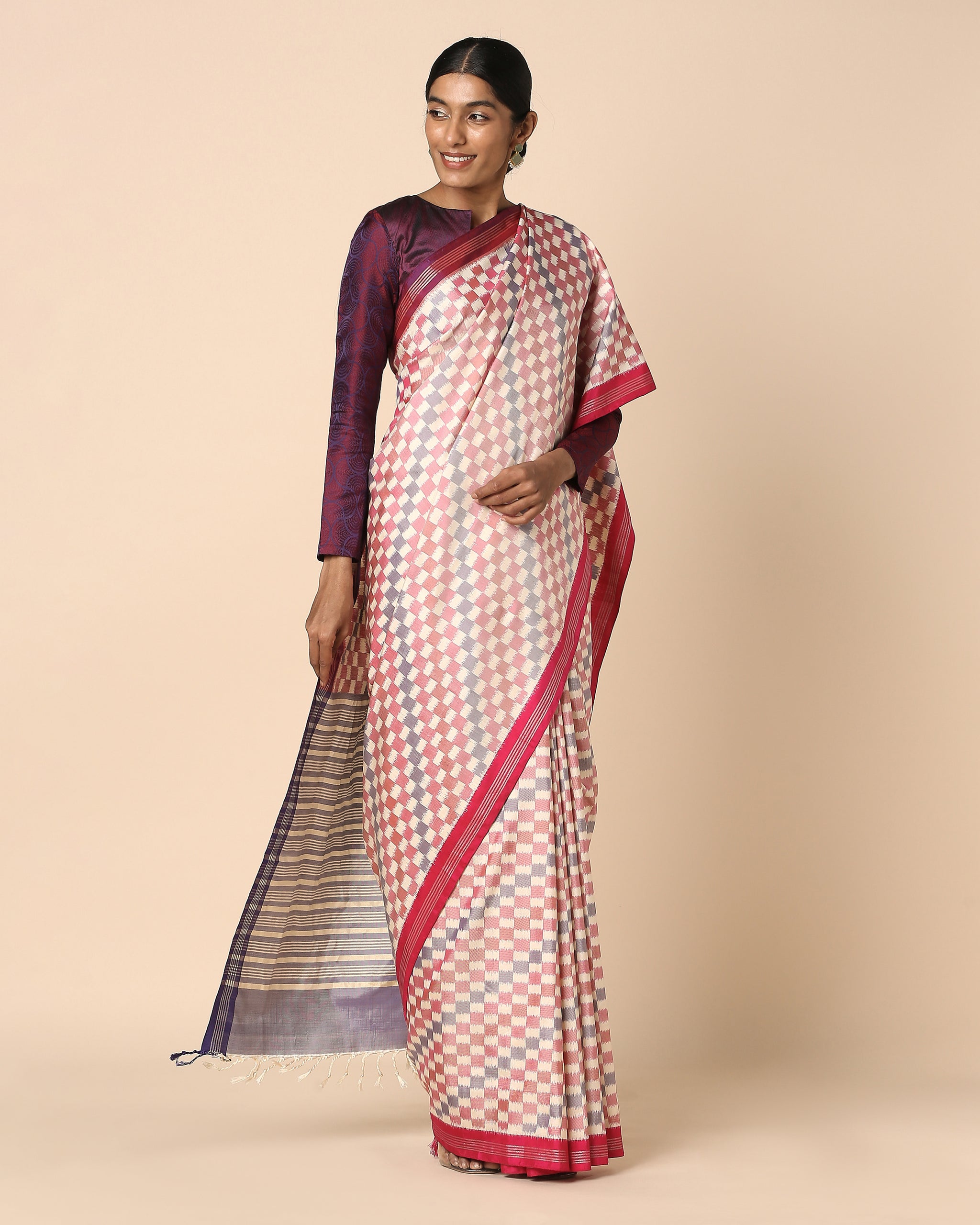 Buy Aayana Pochampally Weft Ikat Dark Assorted Silk Saree | Aadyam