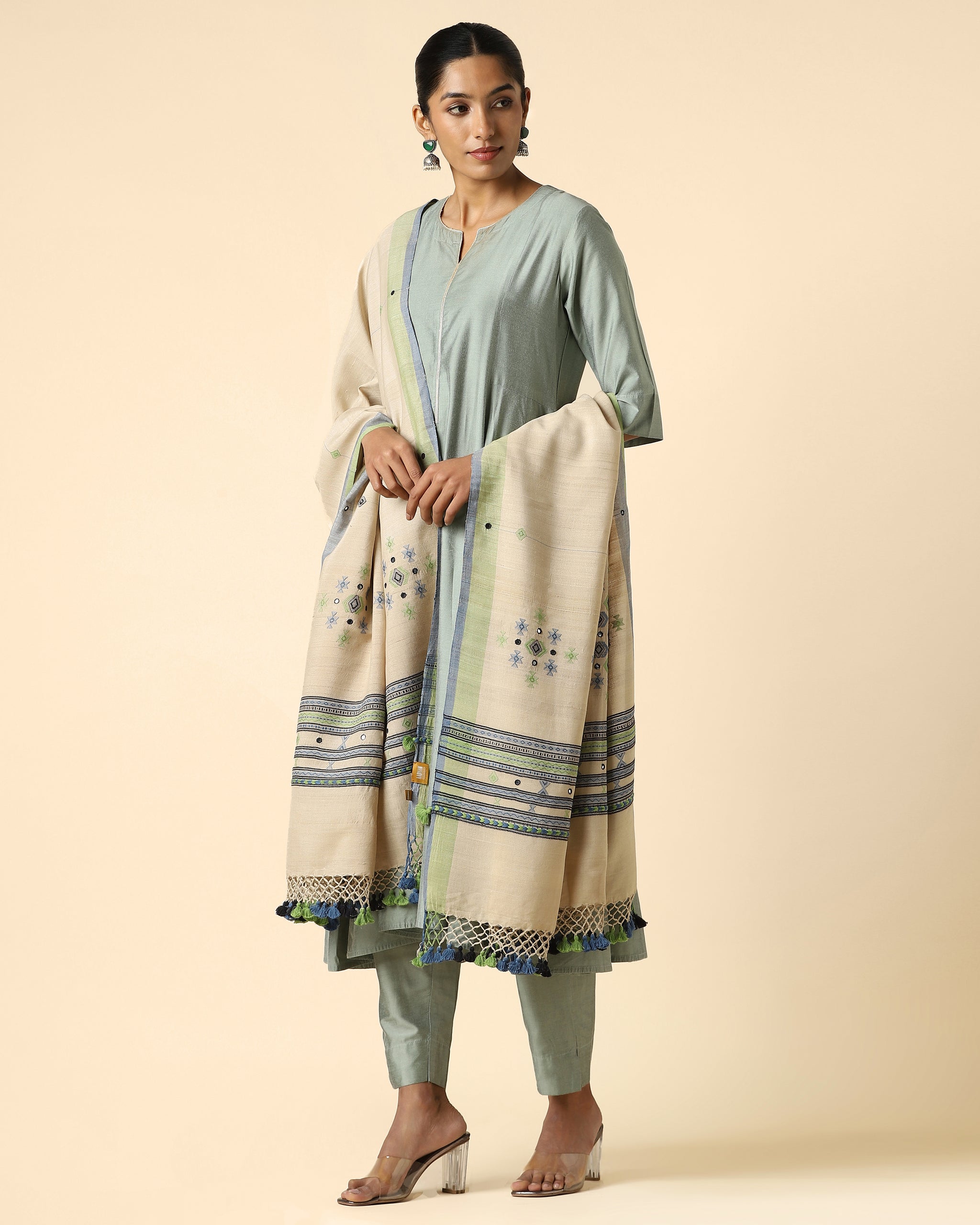 Dakshi Extra Weft Cotton Silk Dupatta - Medium Beige