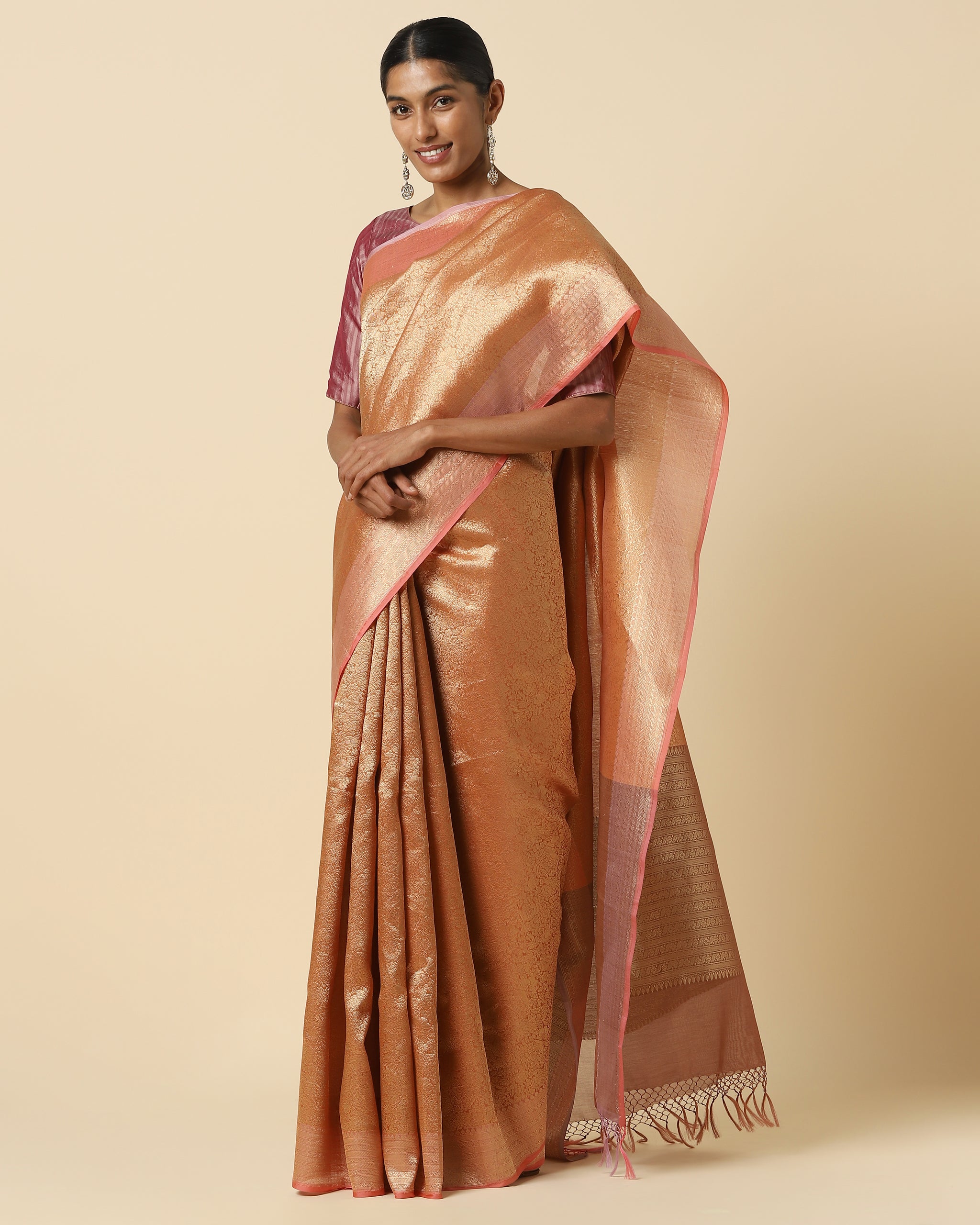 Calantha Fekwa Silk Cotton Saree - Dark Orange