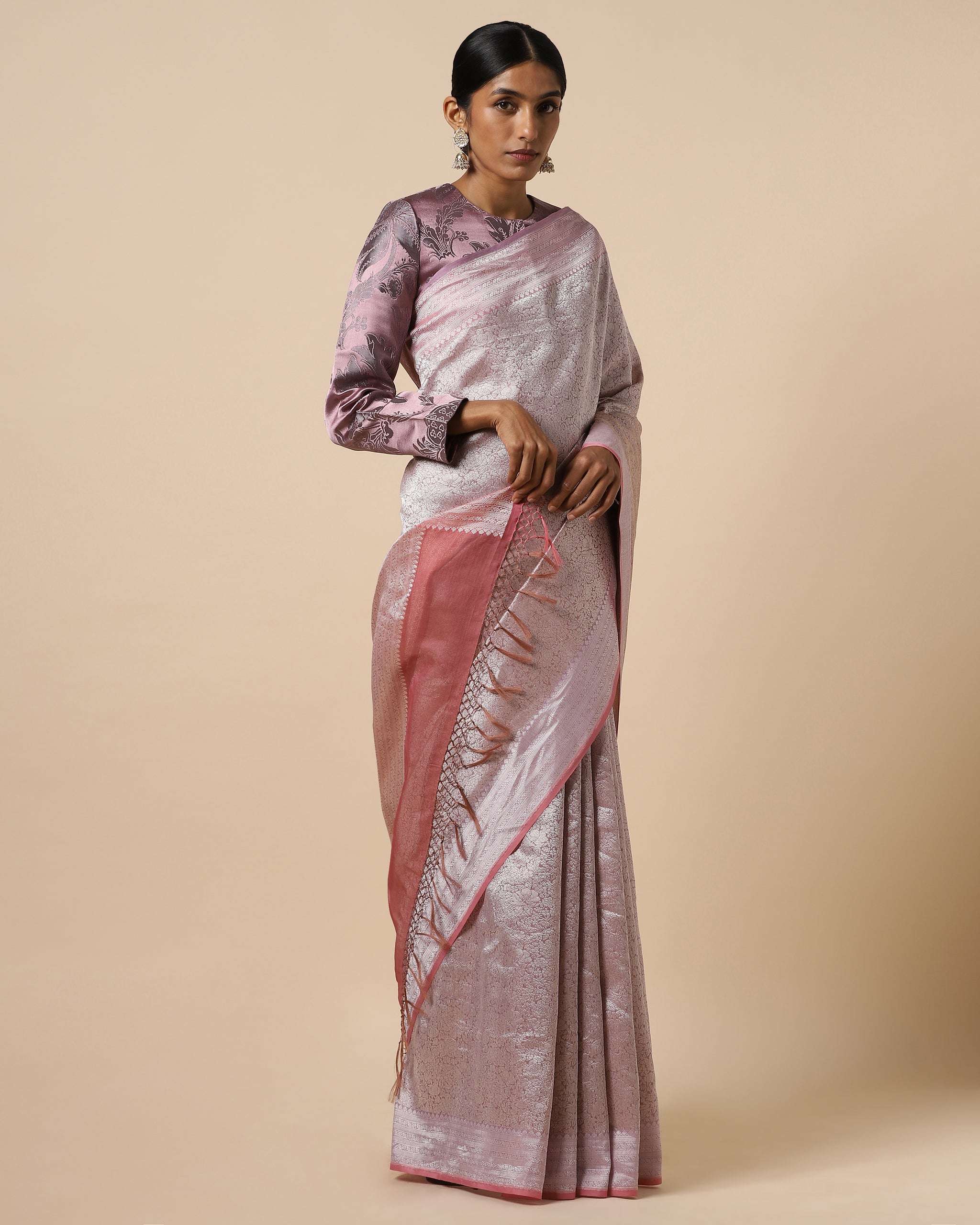 Calantha Fekwa Silk Cotton Saree - Light Violet