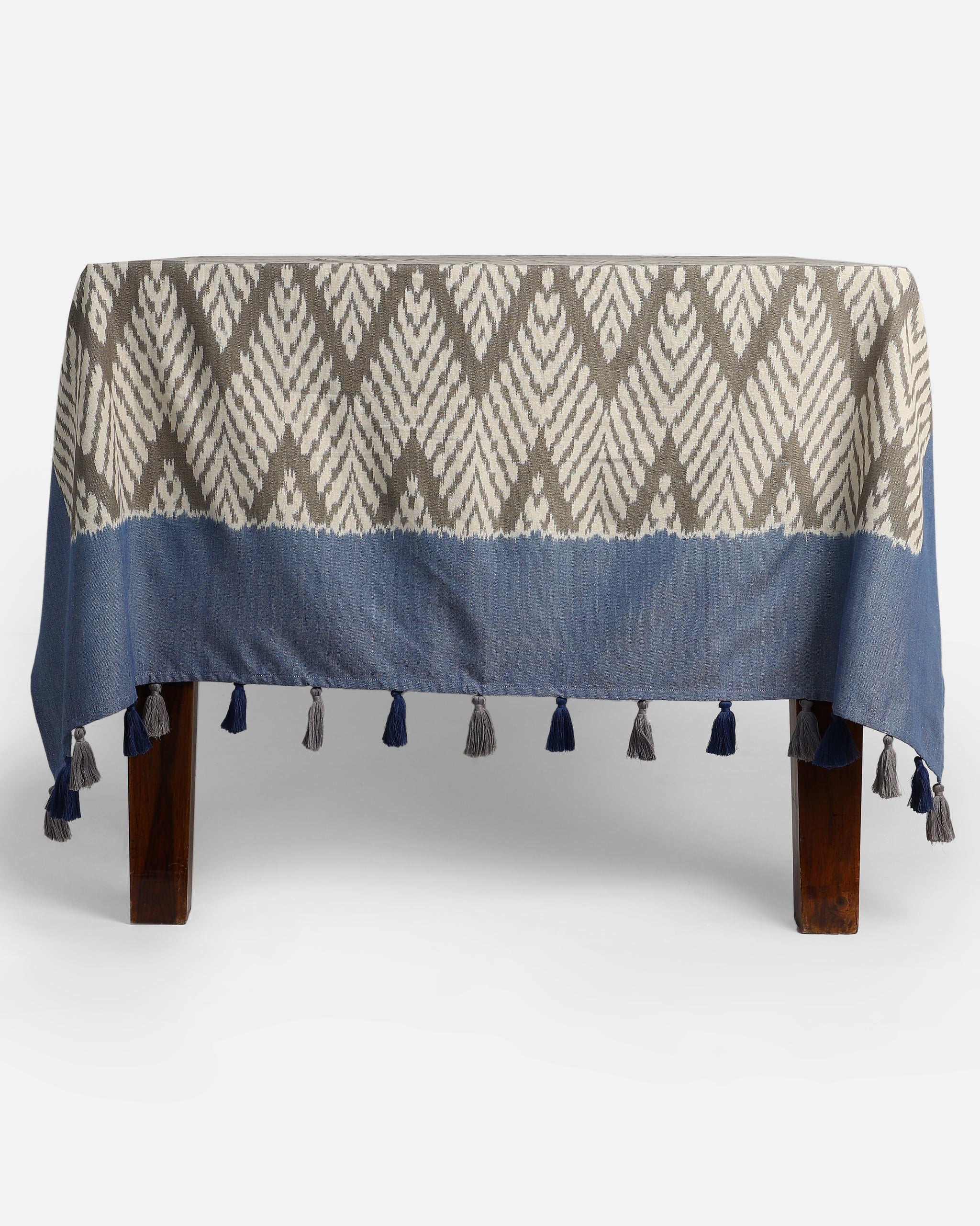 Kishi Warp Ikat Cotton Table Cover - Light Black